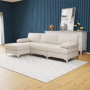 Casa Andrea Milano BOUCLÉ L-Shape Sectional Sofa, Luxury Couch with Extra Wide Chaise Lounge, Couch for Living Room Apartment Lounge, Cream Boucle