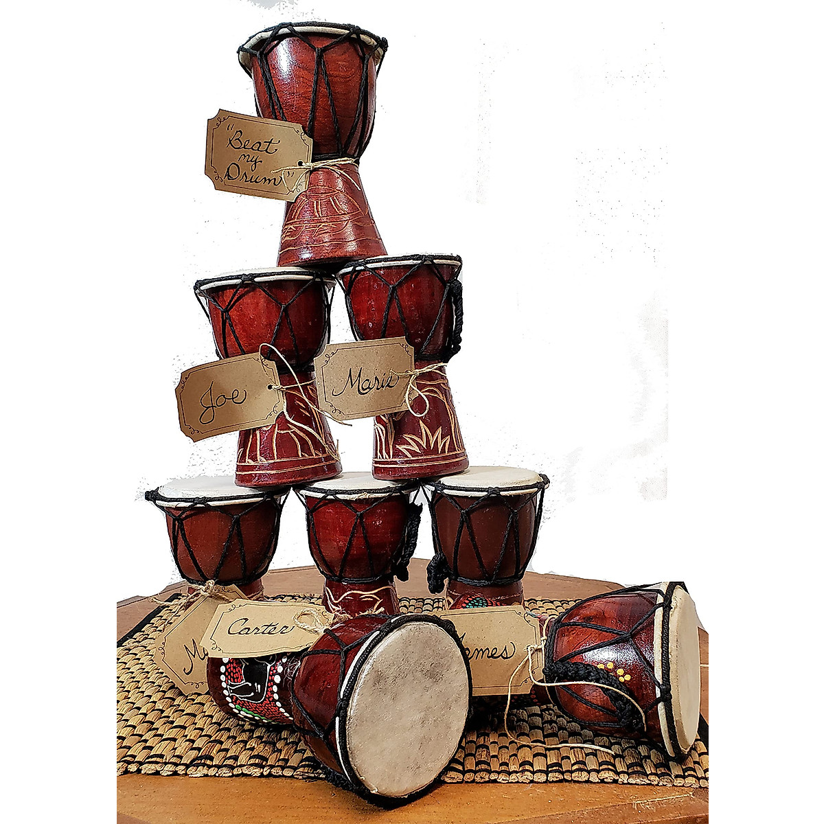 Djembe Drum Carved Bongo African inspired music also a unique gifting idea. Carver Abstract Elephant Giraffe Turtle. (6 Inch, Elephant)