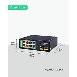 LINOVISION Industrial 8-Port Full Gigabit POE++ Switch with 4 BT 90W PoE Ports, 2 Gigabit SFP Uplinks, POE Budget 120W, POE Watchdog, DIN-Rail POE Switch for PTZ Camera/POE Lighting/ POE Monitor