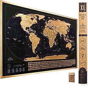 XL Scratch Off Map of The World with Flags - 36 x 24 Easy to Frame Scratch Off World Map Wall Art Poster with US States & Flags - Deluxe World Map Scratch Off Travel Map Designed for Travelers