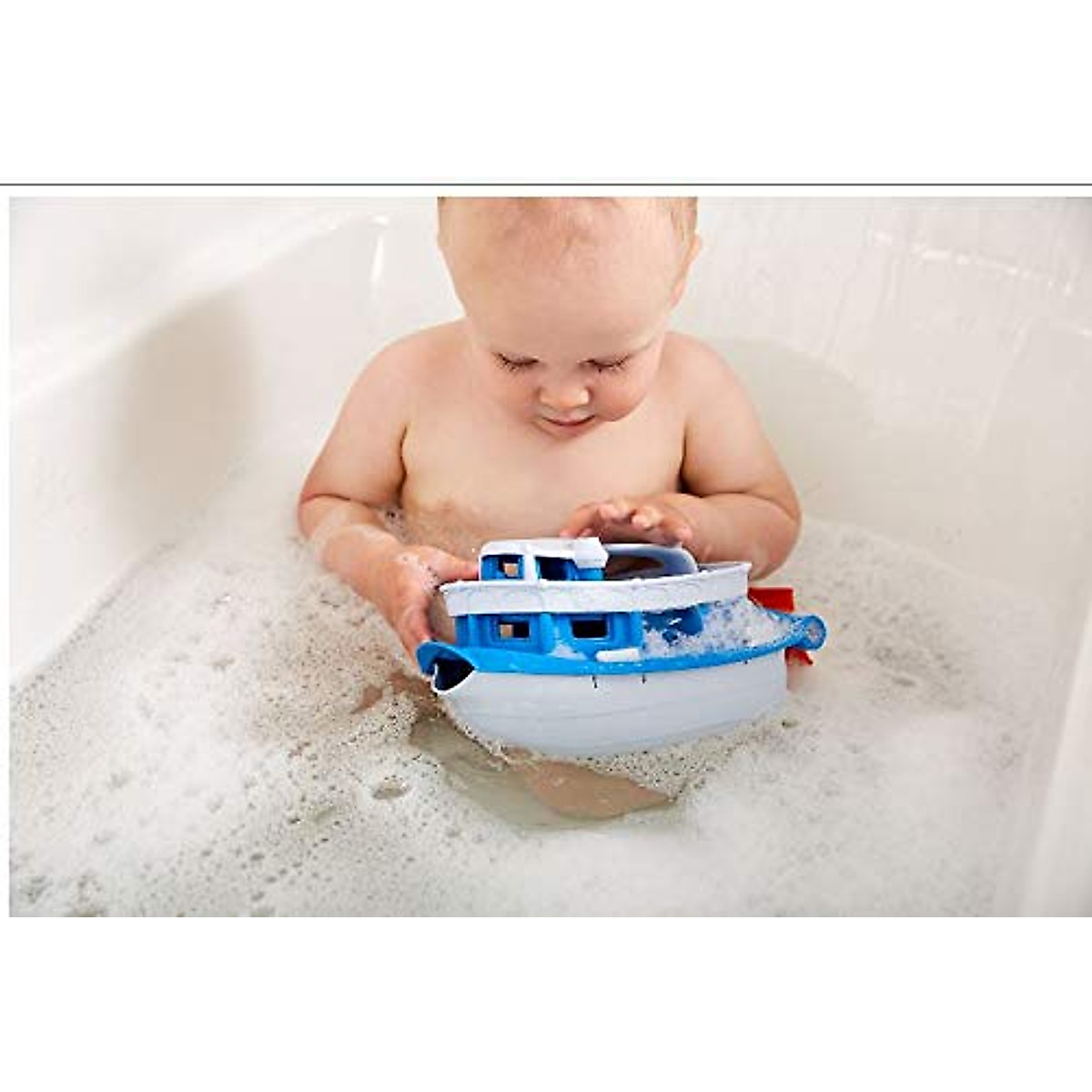 Green Toys Paddle Boat, Blue/Grey - Pretend Play, Motor Skills, Kids Bath Toy Floating Pouring Vehicle. No BPA, phthalates, PVC. Dishwasher Safe, Recycled Plastic, Made in USA.