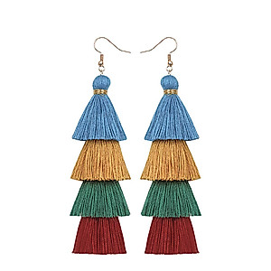 Milakoo 9 Pairs Colorful Tassel Earrings Long Layered Dangle Earrings Bohemian Drop Earrings