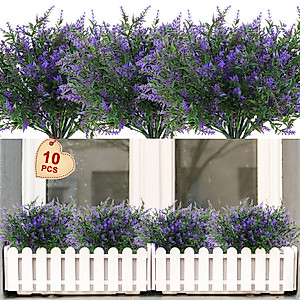 MCH 10Pcs Artificial Lavender Flowers Plants Faux Shrubs Plastic Plants for Home Outdoor Garden Porch Window Box Décor (Purple)