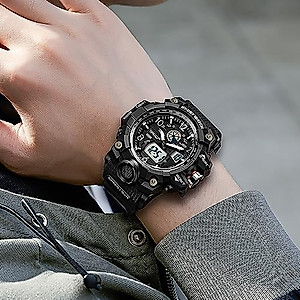 KXAITO Men's Watches Sports Outdoor Waterproof Military Watch Date Multi Function Tactics LED Face Alarm Stopwatch for Men (3169 Silver)