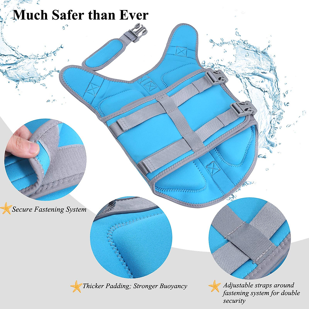 VIVAGLORY Lightweight Dog Life Jacket, Pet Life Preserver Life Vest Skin-Friendly Neoprene for Puppy Small Dogs with D-ring and Quick Release Buckle, Blue