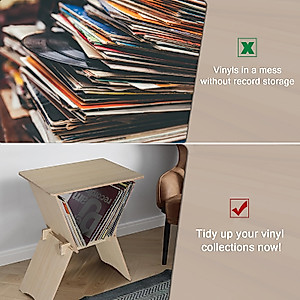 M MUSIC PUBLIC KINGDOM Record Player Stand with Record Storage Shelf, Solid Wood Turntable Stand, Light Wood