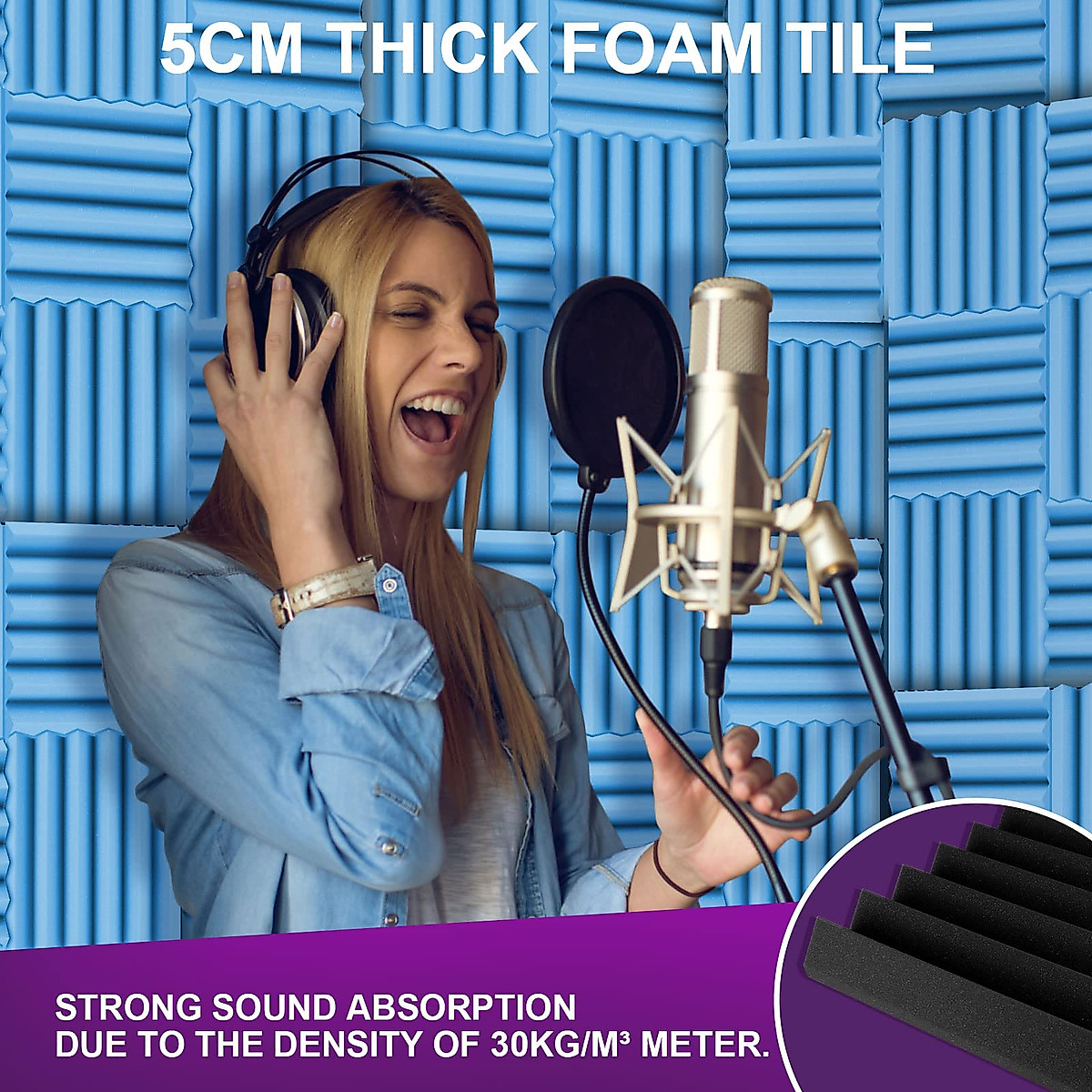 Acoustic Panels, SINWE 2" X 12" X 12" Acoustic Foam Panels, Soundproofing Acoustic Studio Foam, Soundproof Wedge Style Panels Tiles Noise Canceling for Studio Recording, Home Office(12 Pack, Blue)
