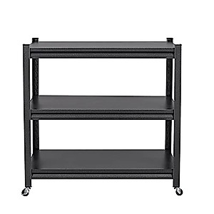 LISSIMO Heavy Duty Storage Shelving with Wheels,3-Tier Metal Garage Shelves for Storage, Adjustable Shelving Unit for Commercial Warehouse Basement Storage Rack(18" D x 34" W x 31.5" H)