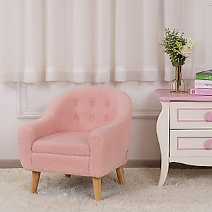 Small Toddler Sofa Chair/Kids Sofa Chair/Velvet Upholstered Kids Sofa Couch/Big Kids Couch with Wooden Legs for Children Gift (Pink)
