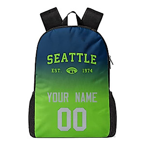 Seattle Custom Backpack High Capacity,Laptop Bag Travel Bag,Add Personalized Name And Number，Gifts For Football Fans