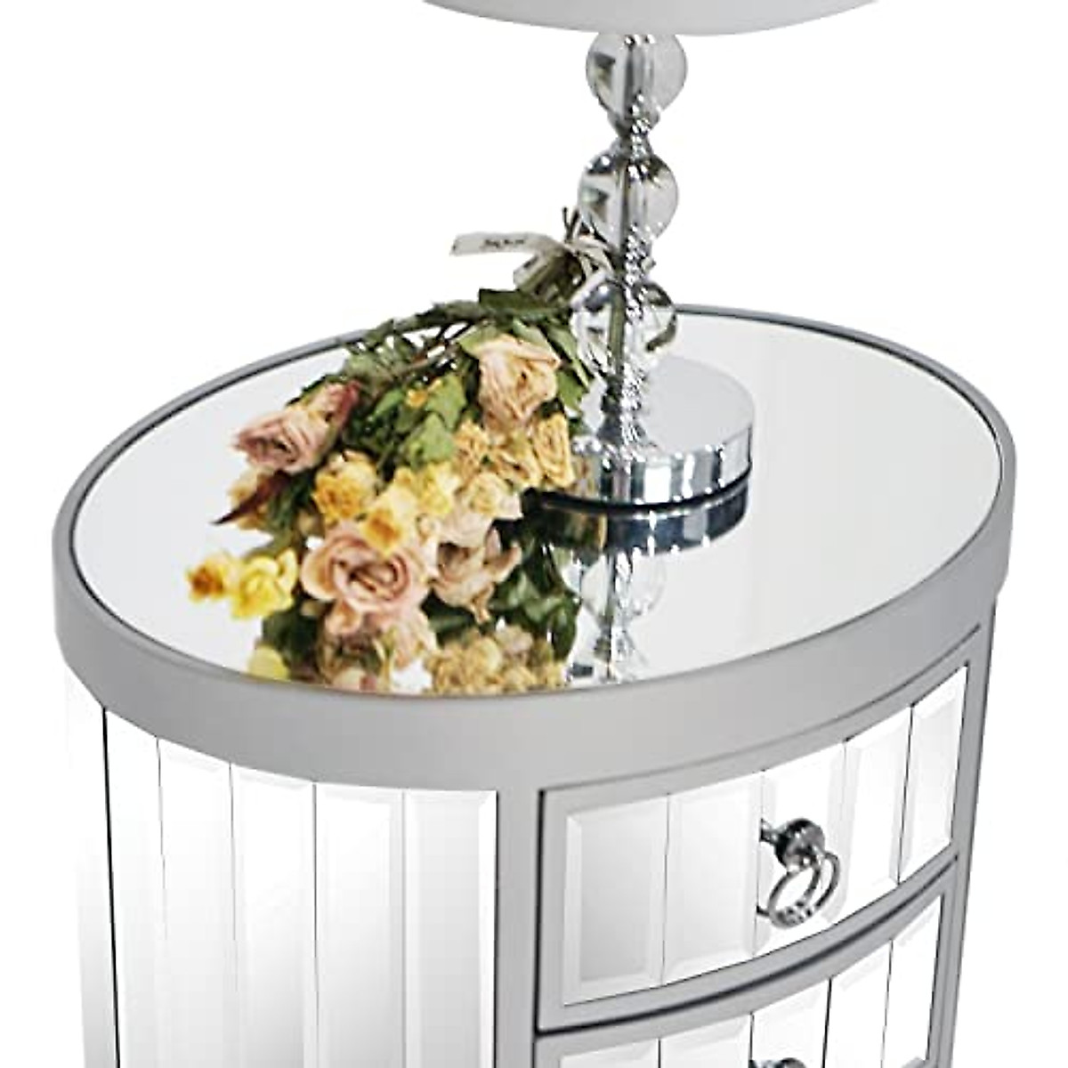 FFNUM Bedside Table Round Bedside Table 3 Drawer Mirror Bedroom Living Room Storage Cabinet Side Cabinet Furniture Mirror Cabinet Night Stand