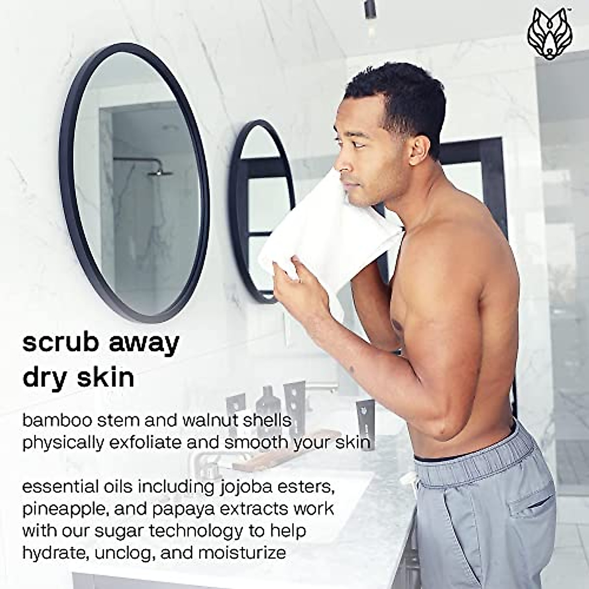 Black Wolf- Men’s Face Scrub - 3 Fl Oz - Walnut Shells and Bamboo Stem Exfoliate and Smooth Your Skin- Hydrating Sugar Technology Blend Helps Moisturize Your Skin, For all Skin Types