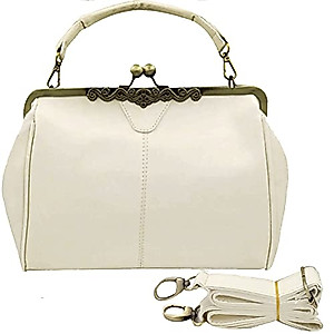 Arnosoar Vintage Kiss Lock Handbag Solid Pu Leather Women Shoulder Tote Bags White