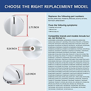 Range Burner Knob White 8273104, Gas Stove Knob Replacement Part Fit for Whirlpool & Sears - Replaces WP8273104 PS393679-4 Pack