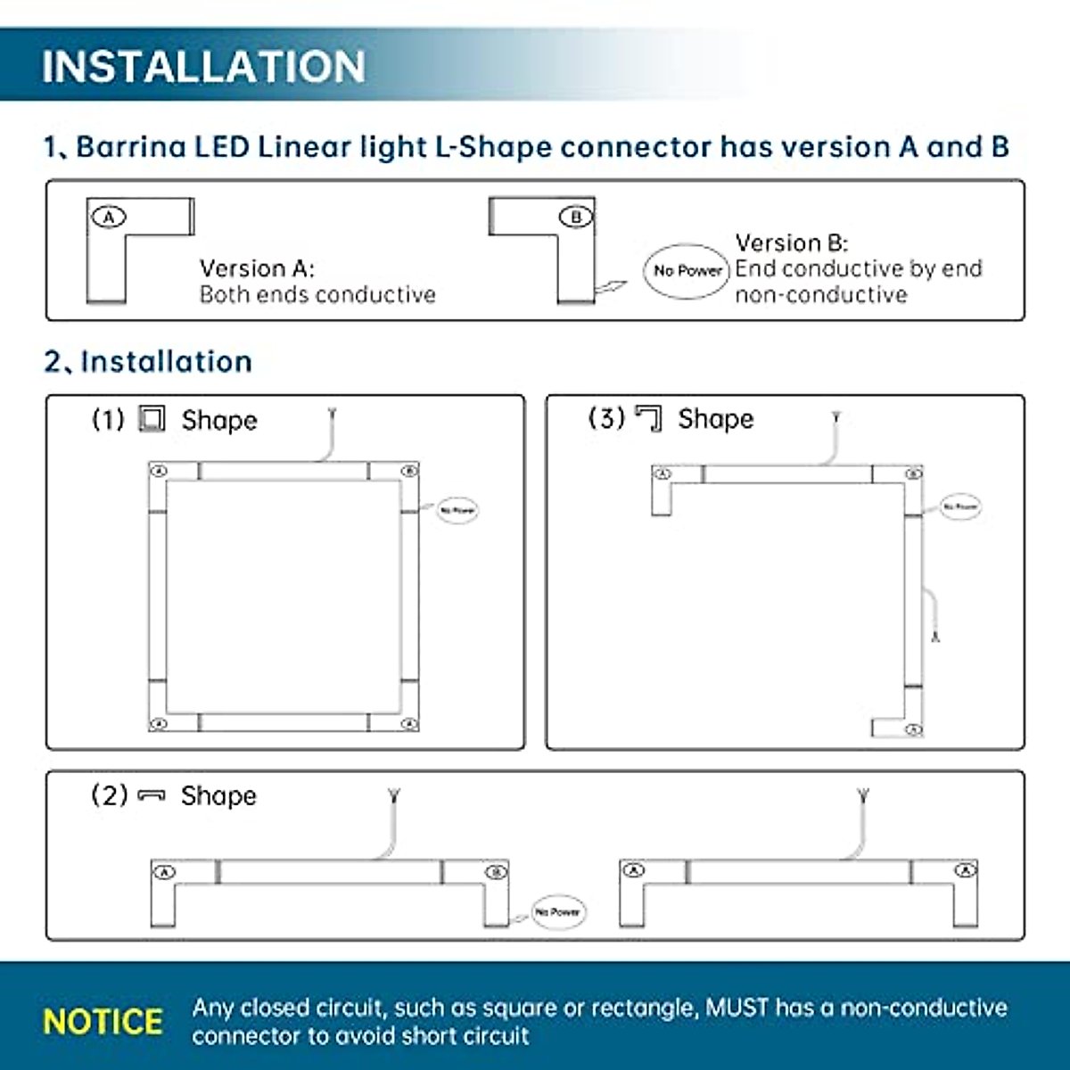 Barrina LED Linear Light Connector, L-Shape 9W, Only Work Linear Light Series 5566, Seamless Connection Suspended Linkable Connecter, ETL Listed (Pack of 4)