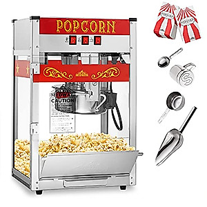 Olde Midway Commercial Popcorn Machine Maker Popper with 8-Ounce Kettle - Red