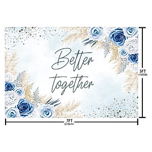 MEHOFOND 7x5ft Better Together Backdrop Boho Bridal Shower Wedding Party Decorations Banner Bohemia Blue White Floral Pampas Grass Photography Background Cake Table Supplies Photo Shoot Props