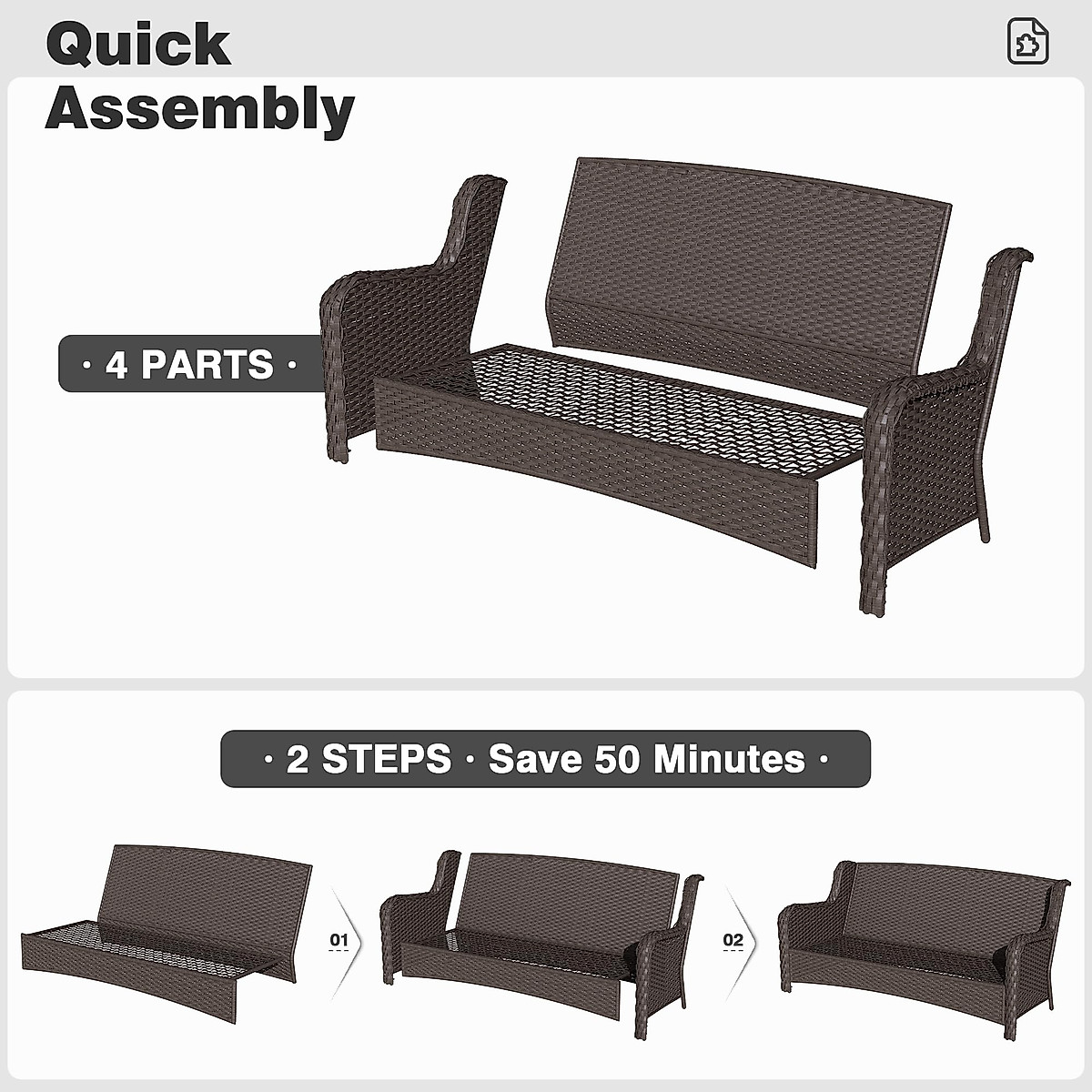 ovios 6 Pieces Patio Furniture Set with 30" Fire Pit Table, Outdoor Wicker Sofa with Ottomans, Comfy Cushions, High Back Couch Conversation Set, Brown Rattan, Orange Red