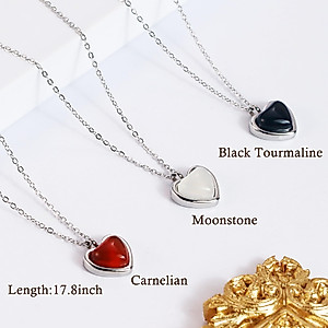 SmileBelle Black Heart Necklace for Women, Black Necklaces as Easter Basket Stuffers for Teens, Black Tourmaline Necklace Jewelry Handmade Necklace Silver Heart Pendant as Birthday Gifts for Her
