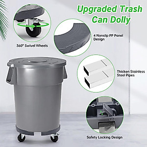 Nefish Upgraded Trash Can Dolly Wheels, Adjustable 15-19 Inch Round Barrel Dollies Wheels, Heavy Duty Drum Dollies 480lbs Tire Dolly, Multi Functional Garbage Can Dolly Cart Trash Can Roller Base
