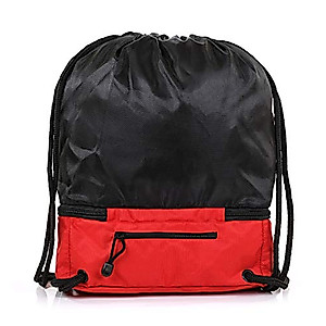 Mintra Sports Drawstring Bags - (Black/Red, Stellar (12in x 18in)) Backpack, Cinch Sackpack, Bag, String, Sports, Gym, Waterproof, Unisex , Used for Gym, Sport, Workout