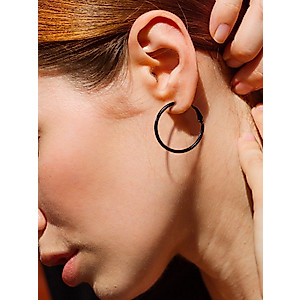 Black Lightweight Thin Hoops | 30mm Black Hoop Earrings for Women