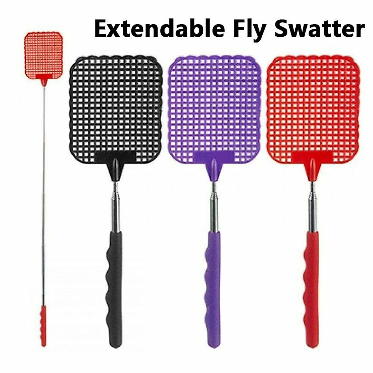 1PCS Extendable Fly Swatter,Plastic Fly Swatter Extendable Flyswatter for Indoor Outdoor(Pink)