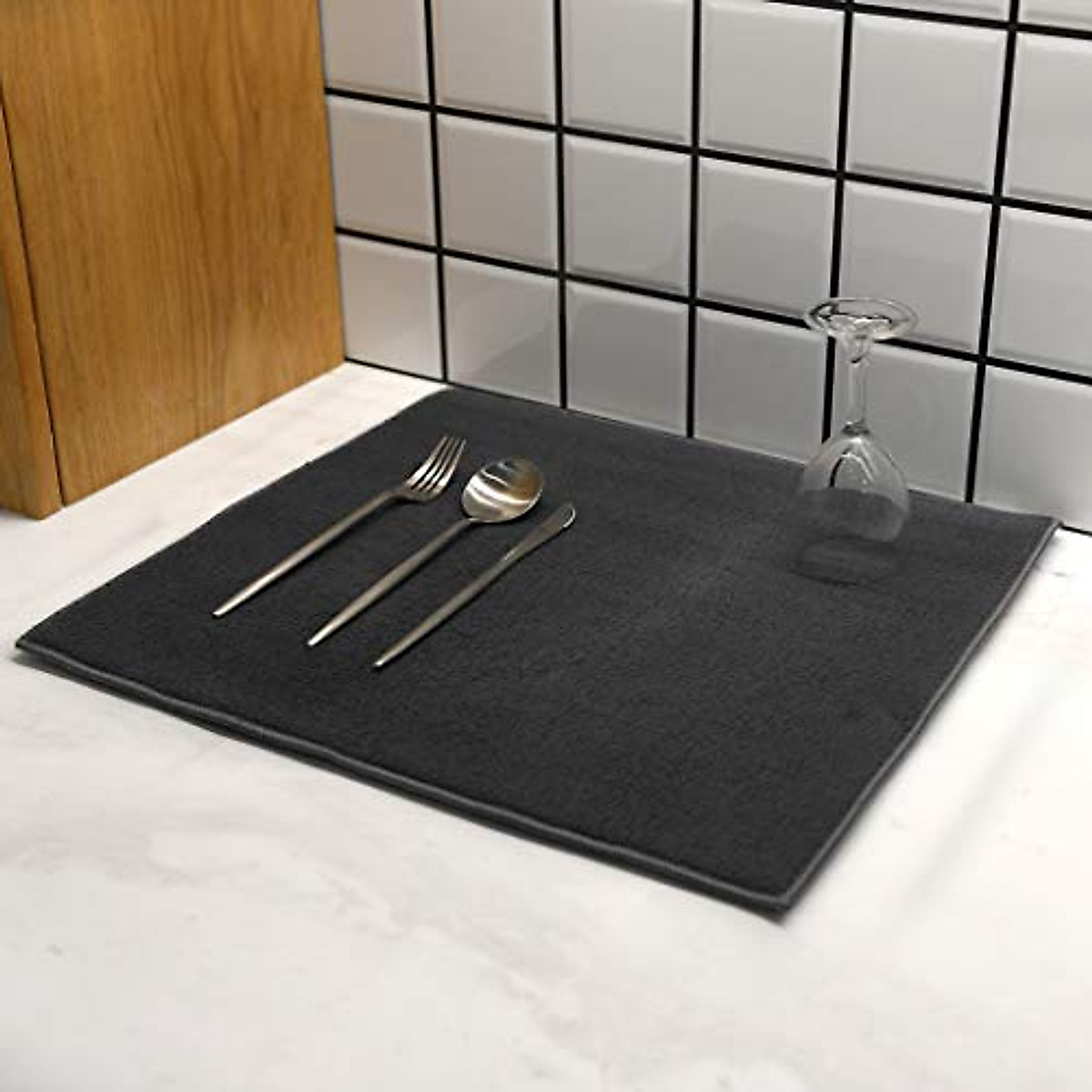 LUCKISS Microfiber Dish Drying Mat Reversible - 2 Pack Super Absorbent Drying Pad, Dish Drainer Mat For Kitchen Counter, 16 x 18 inch