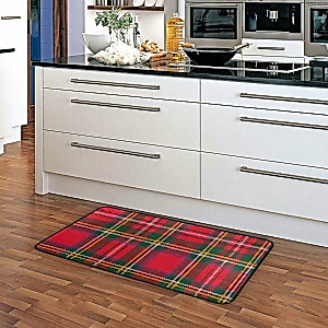 Kitchen Rugs Runner Red Green Tartan Plaid Pattern Comfort Floor Mat Bath Mats Bed Desk Bathroom Area Rug Long Doormat Carpet Home Hotel