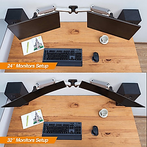 AVLT Dual Extended 13"-32" Monitor Wall Mount fits Two Flat/Curved Computer Monitor Full Motion Height Swivel Tilt Rotation Adjustable Monitor Arm - VESA/Cable Management