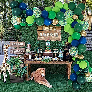 Jungle Safari Balloon Garland Arch Kit, Green Gold Blue Confetti Balloons for Wild one Boy Birthday Party Baby Shower Backdrop Party Decorations 108PCS