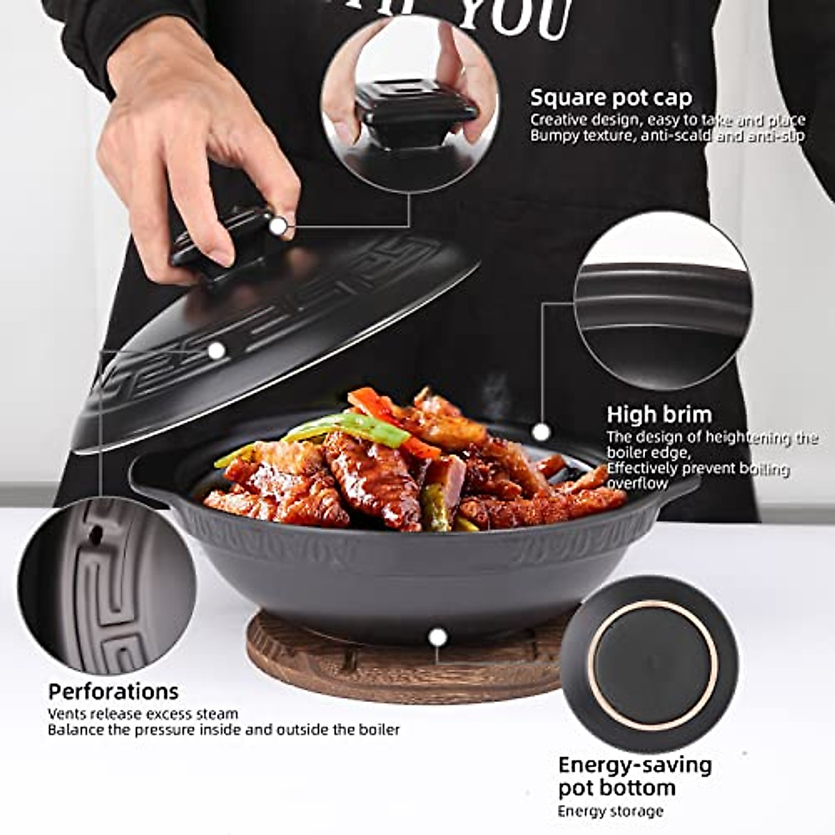 Clay Pot For Cooking, Korean Stone Pot With Lid,Ceramic Casserole Hot Pot Bibimbap And Soup,Clay Pot Serves 2-3 People