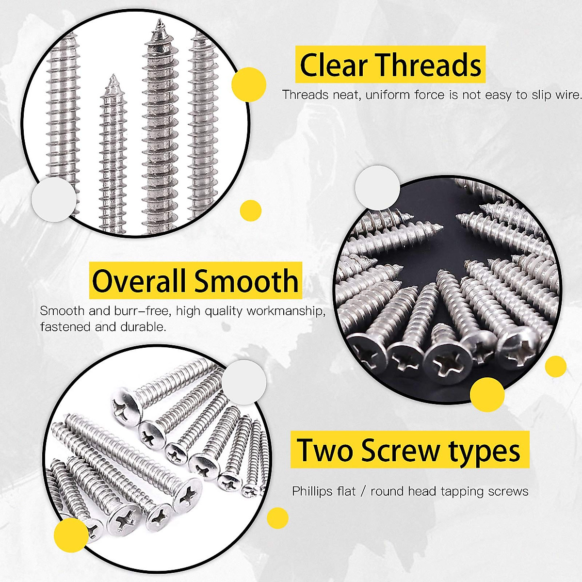 Hilitchi 570 Piece M 3 4 5 6 Stainless Steel Phillips Round Flat Head Self Tapping Screw Assortment Kit