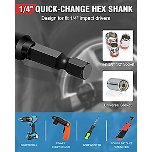 Impact Socket Adapter Set Impact Driver Socket Extension Set 1/4 3/8 1/2 Drive Socket Adapter for Drill Hex Shank Socket Driver set Turn Impact Drill Into High Torque Impact Wrench (6Pcs, 3" & 6")