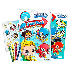 DC Superhero Mini Backpack Featuring Batman, Wonder Woman, Superman - 4 Pc Bundle with 11" Superheroes Preschool Backpack for Toddler Boys and Girls, Stickers, and More