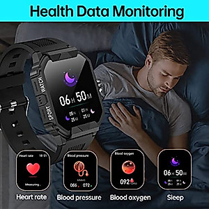 Smart Watch for Men (Receive & Dial), 1.85" Full Screen Fitness Tracker for Android & IOS Phones with Call Blood Pressure Heart Rate Sleep Step Monitor, IP67 Waterproof, Outdoor Sports Smart Watch