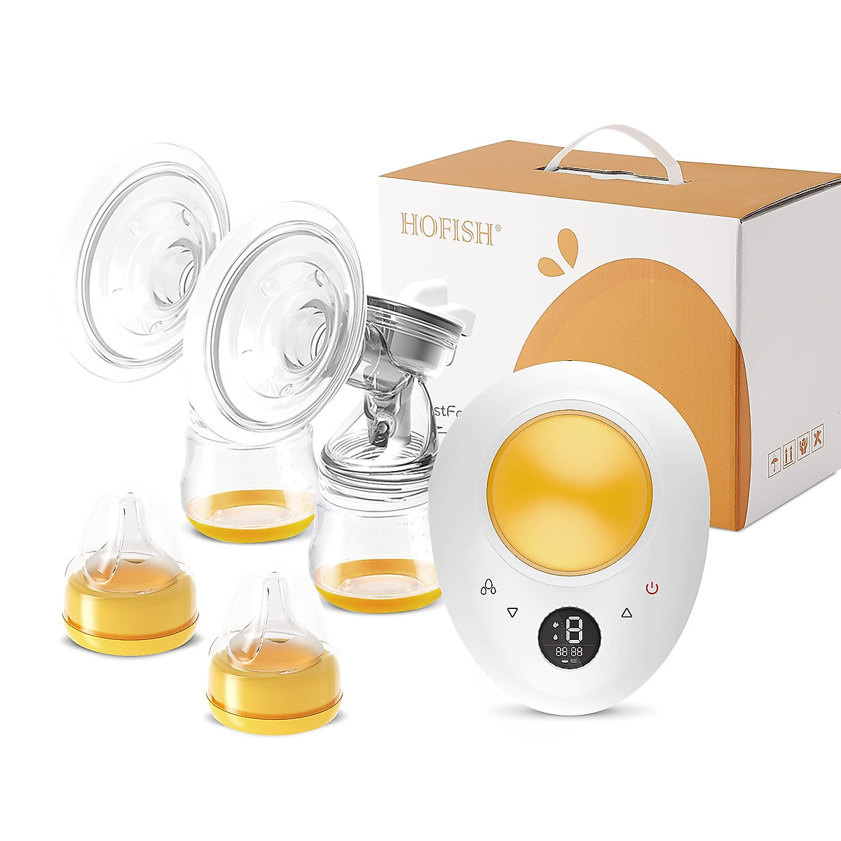 HOFISH Electric Double Breast Pump Quite & Pain-Free Breast Pump with 3 Modes & 9 Levels Breastfeeding Pump with Night Light, 28 MM Flange, 8001D