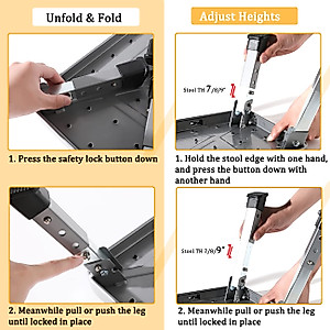 Double Elite 3 Levels Adjustable Folding Step Stool, Safer Metal Step Stools for Kids/Adults/Elderly, Kitchen RV Step Stool Heavy Duty, Small Stepping Stool Bed Bathroom,Foldable Foot Stool under Desk