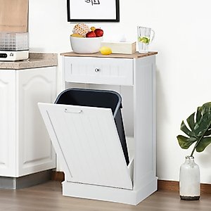 Mdeam Tilt Out Trash Cabinet 10 Gallon Hidden Trash Garbage Can Cabinet for Kitchen,Living Room,White