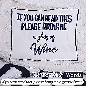 Ailemei Sherpa Fleece Throw Blanket with Creative Embroidered Words Patch, Reversible Fuzzy Soft Fluffy Bed Blankets for Winter, Black Chevron