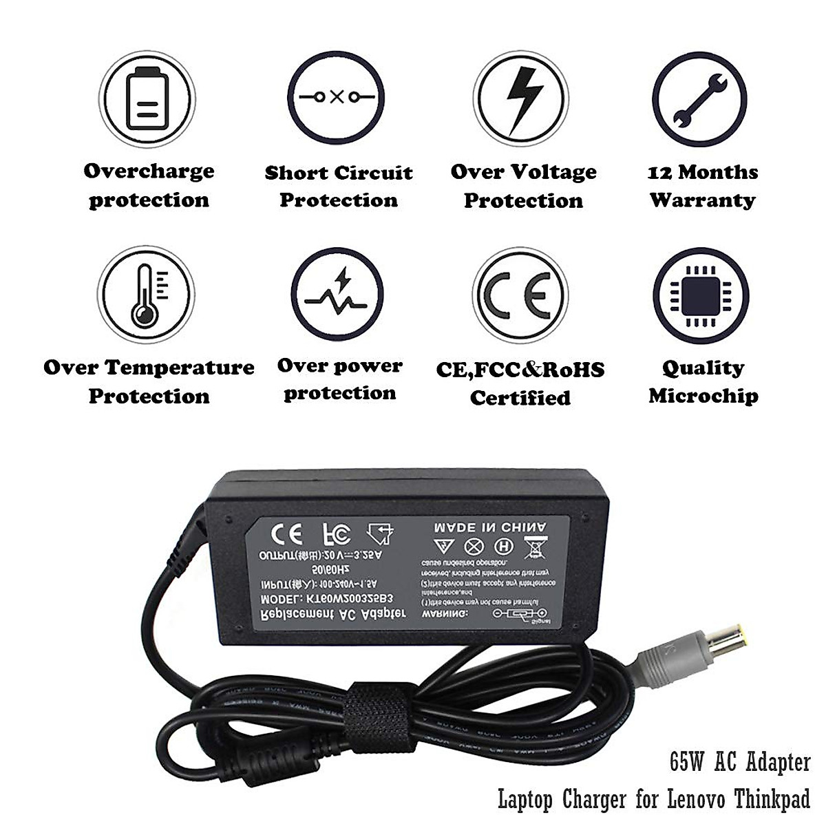 20V 3.25A 65W Adapter for Lenovo Thinkpad T400 T410 T420 T420S T430 T430s T430u T500 T510 T520 X120e X130e X131e X140e X200 X201 X220 X220T X230 E520 E530 E535 SL500 SL510 T430u T520 Laptop Charger