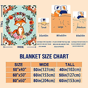 Fox Blanket Flower Fox Print Throw Blanket Super Soft Flannel Blankets Gifts for Kids Adults 60"x50"