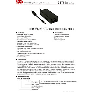 MEAN WELL original GST90A12-P1M 12V 6.67A meanwell GST90A 12V 80W AC-DC High Reliability Industrial Adaptor