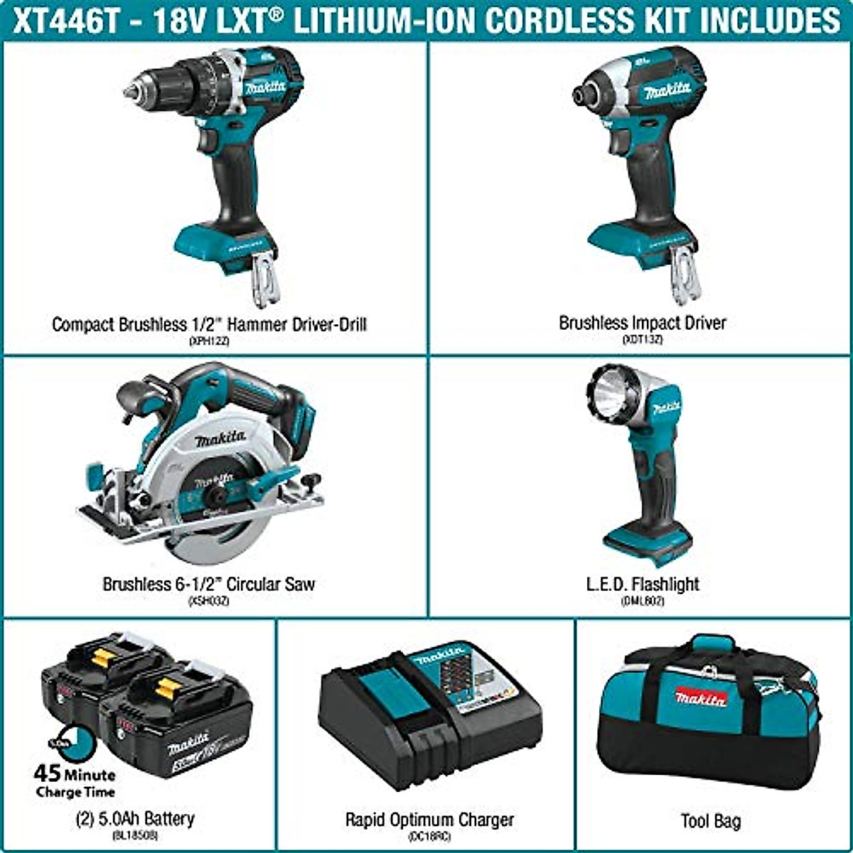 Makita XT446T 18V LXT Lithium-Ion Brushless Cordless Combo Kit (4 Piece)