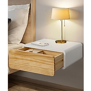 SUMGAR Floating Nightstand White with Drawers Modern Bedside Table Organiser Fully Assembled Shelf Small Spaces Wall Mounted Storage Wood Furniture for Bedroom Home Decor