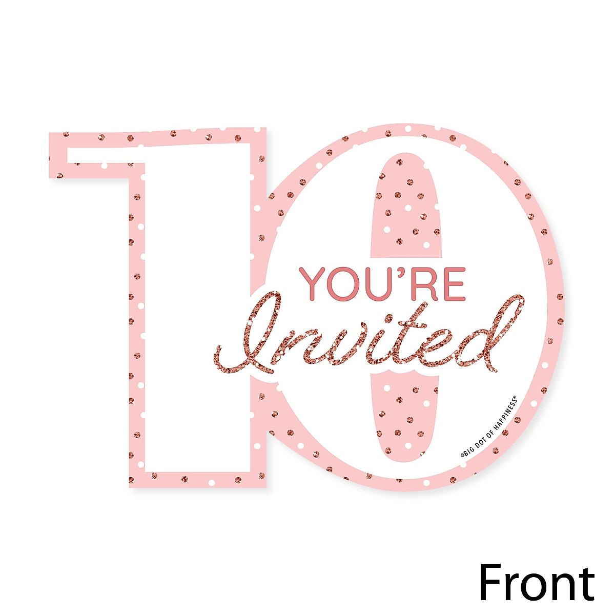 Big Dot of Happiness 10th Pink Rose Gold Birthday - Shaped Fill-In Invitations - Happy Birthday Party Invitation Cards with Envelopes - Set of 12