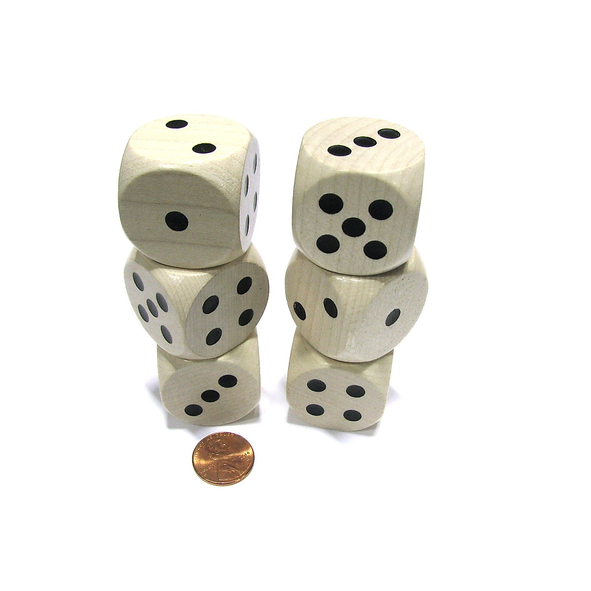 Koplow Games Set of 6 D6 Large Jumbo 30mm Rounded Wood Dice - Wooden with Black Pips