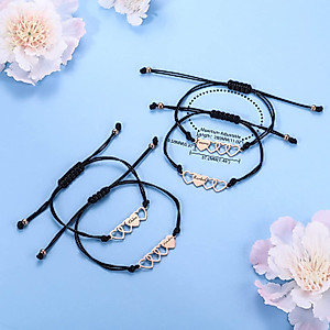 INBLUE Custom Matching Heart Bracelet Set, Personalized Name 4 Pieces Stainless Steel BFF Best Friend Rose-gold Bracelet Set, Friendship Gift for Sisters Best Friends Besties Women