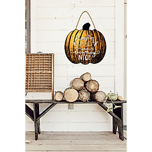 LERJIMUX Fall Sign Thanksgiving Door Hanger Pumpkin Spice And Everything Nice Sign Wooden Pumpkin Decor Hanging Porch Sign for Autumn Harvest Thanksgiving Farmhouse Wall Decoration