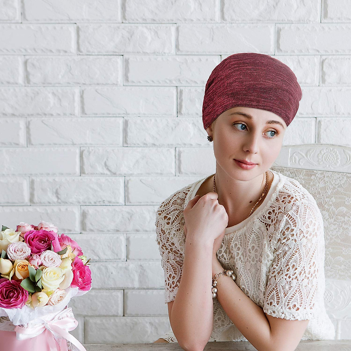 6 Pieces Satin Lined Sleep Cap Slouchy Beanie Slap Hat Night Hair Wrap Caps for Women Girls, One Size (Black, Navy Blue, Khaki, Army Green, Wine Red, Dark Grey)